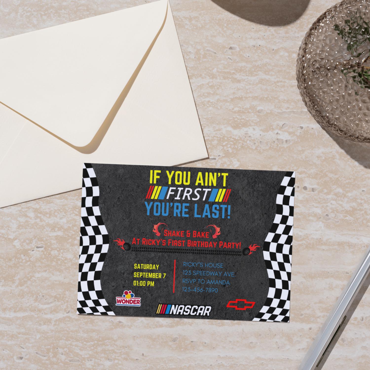 If You Ain't First You're Last First Birthday Party Invitation Ricky ...