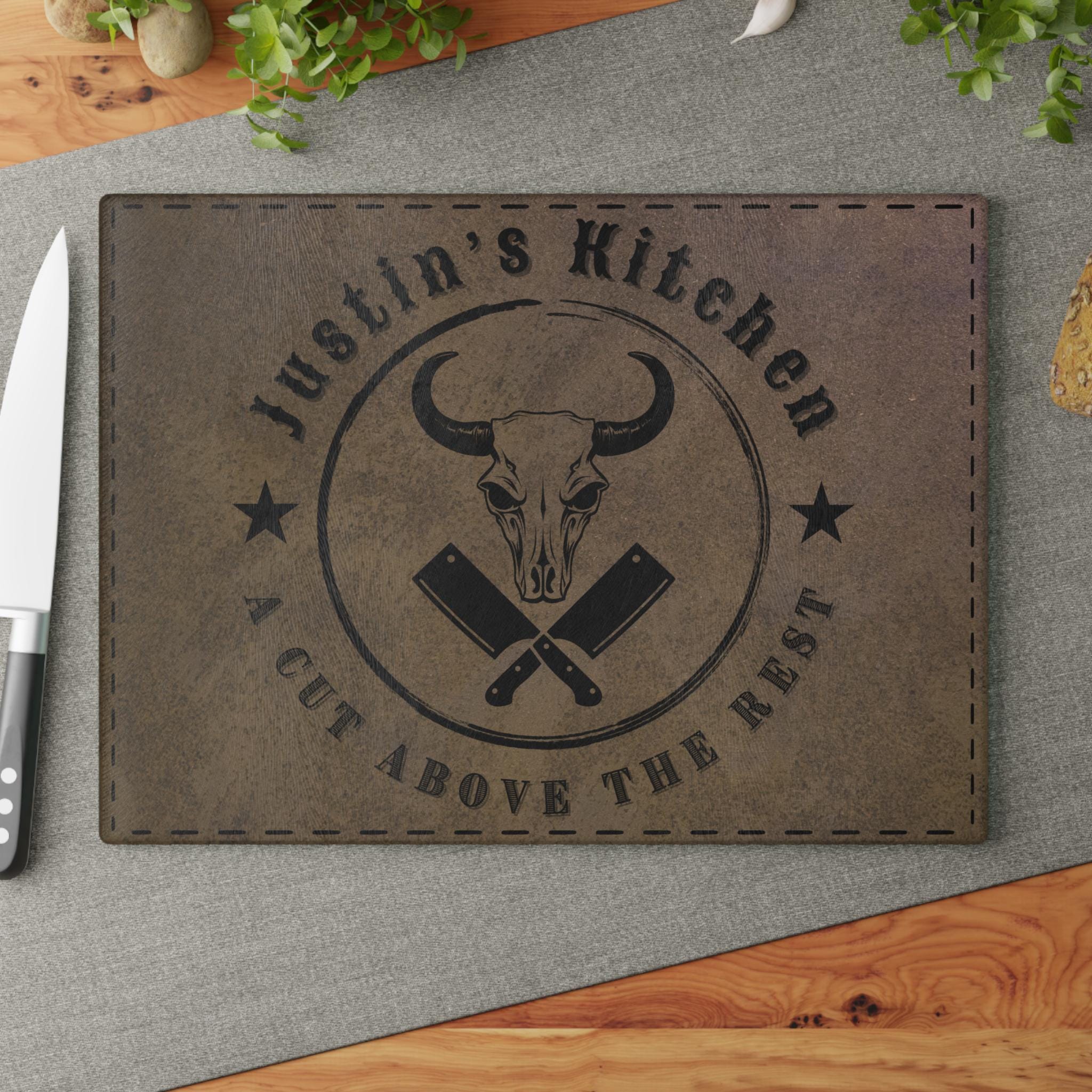 Customizable Skull Meat Cleaver Glass Cutting Board Manly Kitchen Decor ...