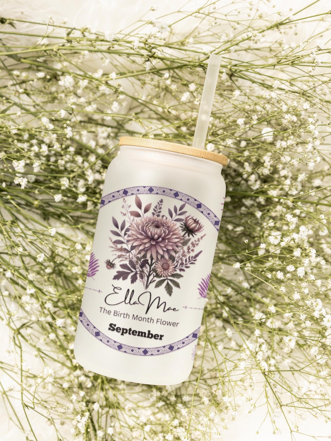 Personalized Birth Month Flower Sipper Glass, Perfect for Gifts ...