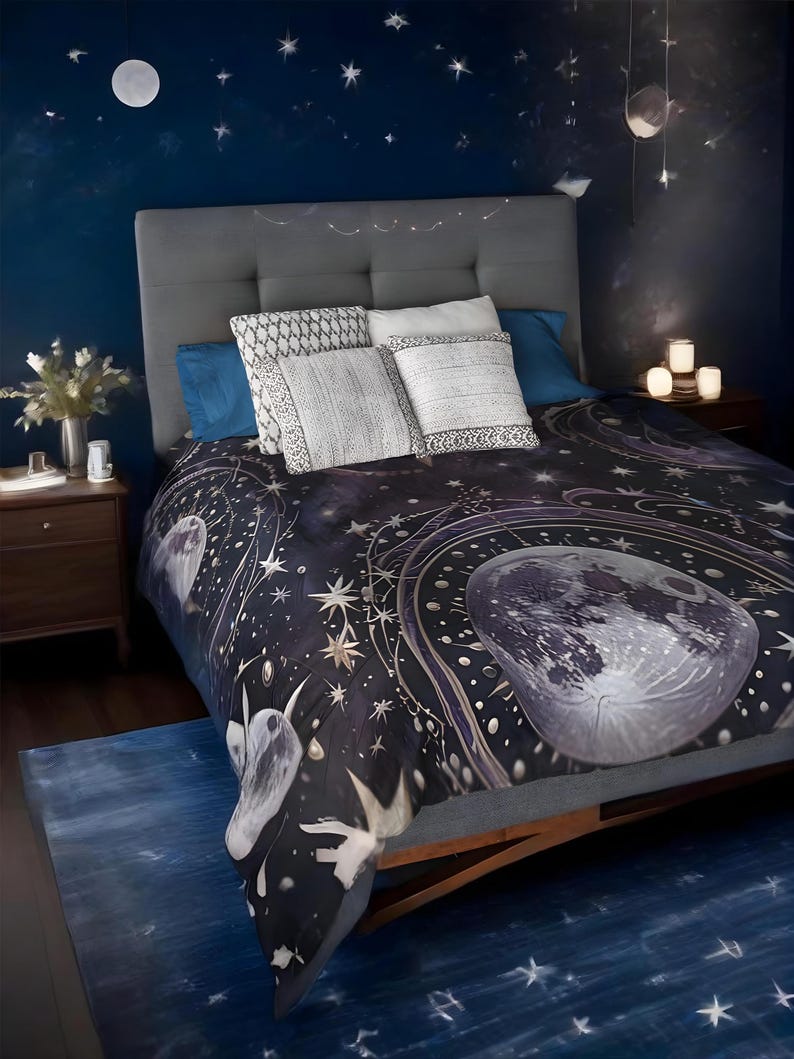 Celestial Duvet Cover, Boho Moon and Stars Microfiber Bedding - Etsy