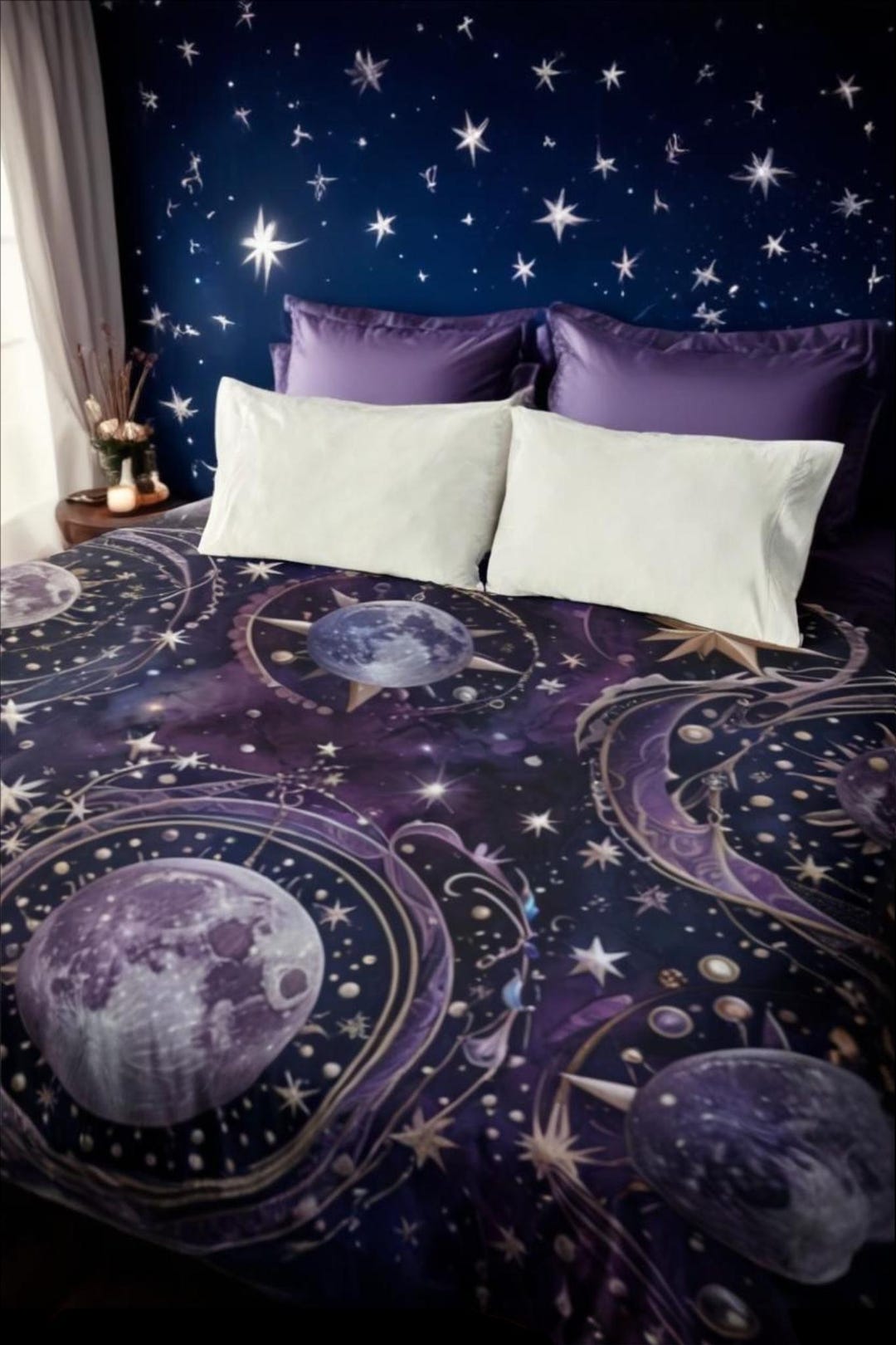 Celestial Duvet Cover, Boho Moon and Stars Microfiber Bedding - Etsy