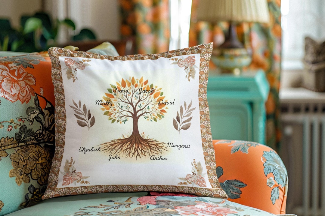 Personalized Family Tree of Life Square Pillow Customizable Nature ...