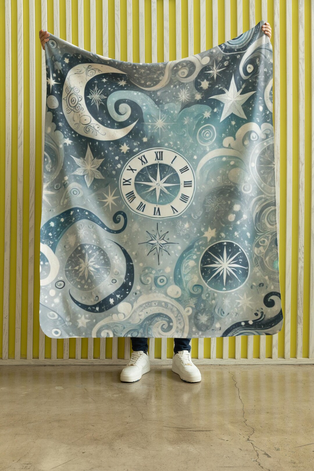 Sherpa Blanket, Celestial Moon and Stars Design, Frosted Night Cozy ...