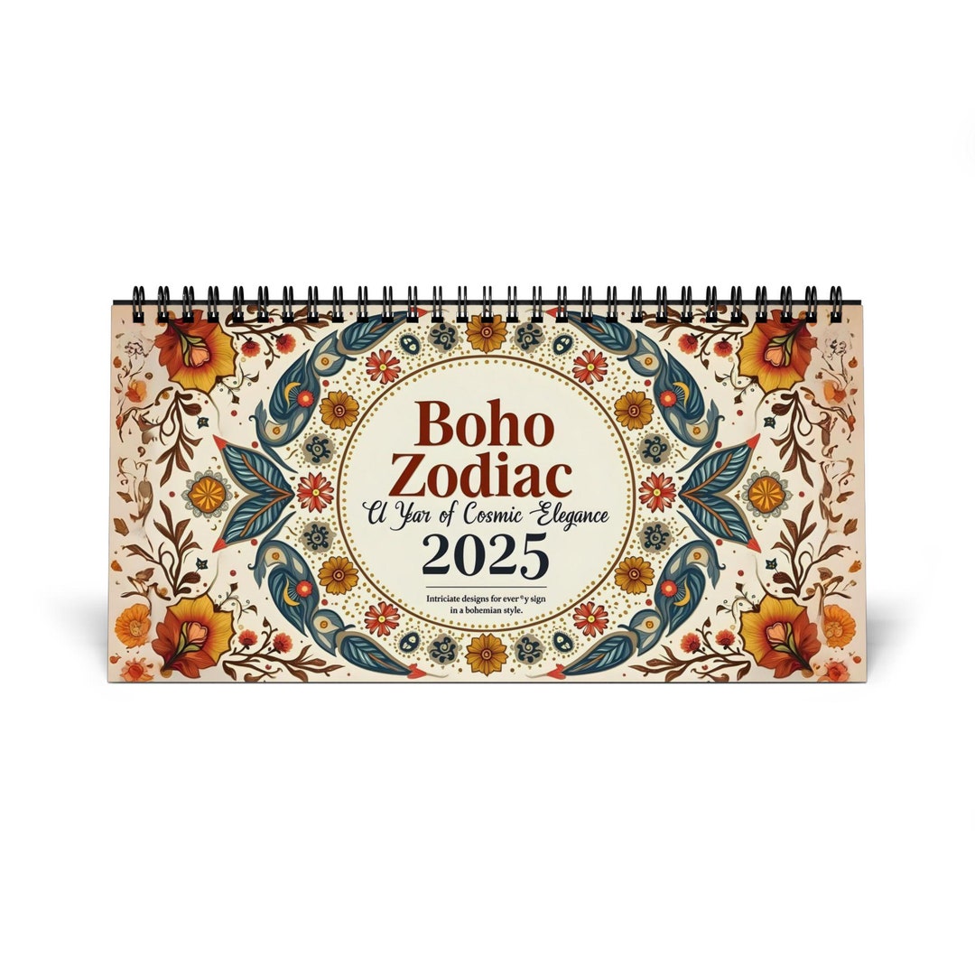 Boho Zodiac 2025 Desktop Calendar, Bohemian Home Decor, Zodiac Theme ...