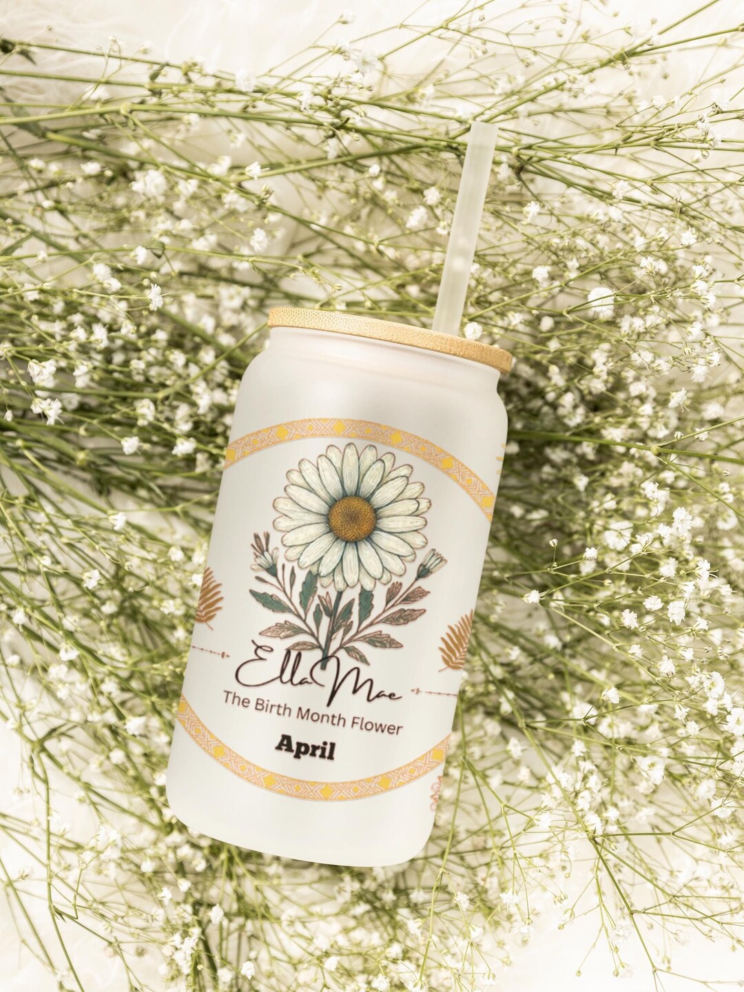 Custom Birth Month Flower Sipper Glass, 16oz Eco-friendly Drinking Jar ...