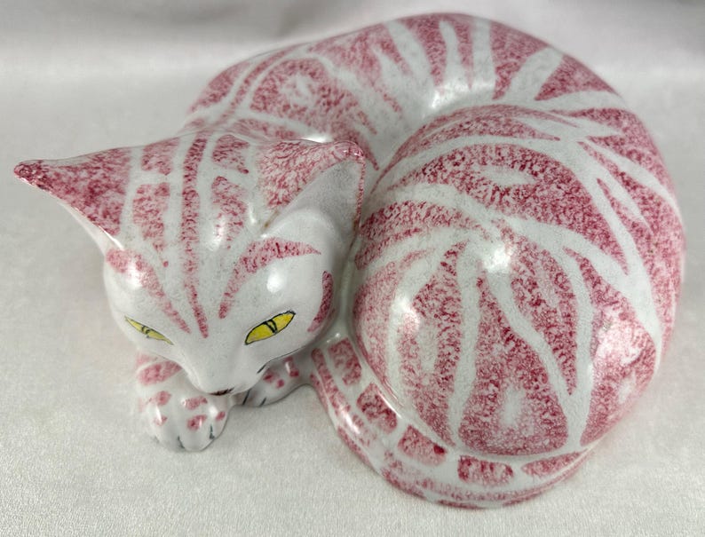 Vintage Italy Ceramic Pink Striped Cat Figurine - Etsy