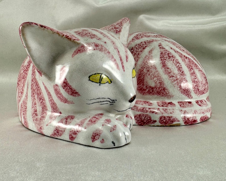 Vintage Italy Ceramic Pink Striped Cat Figurine - Etsy