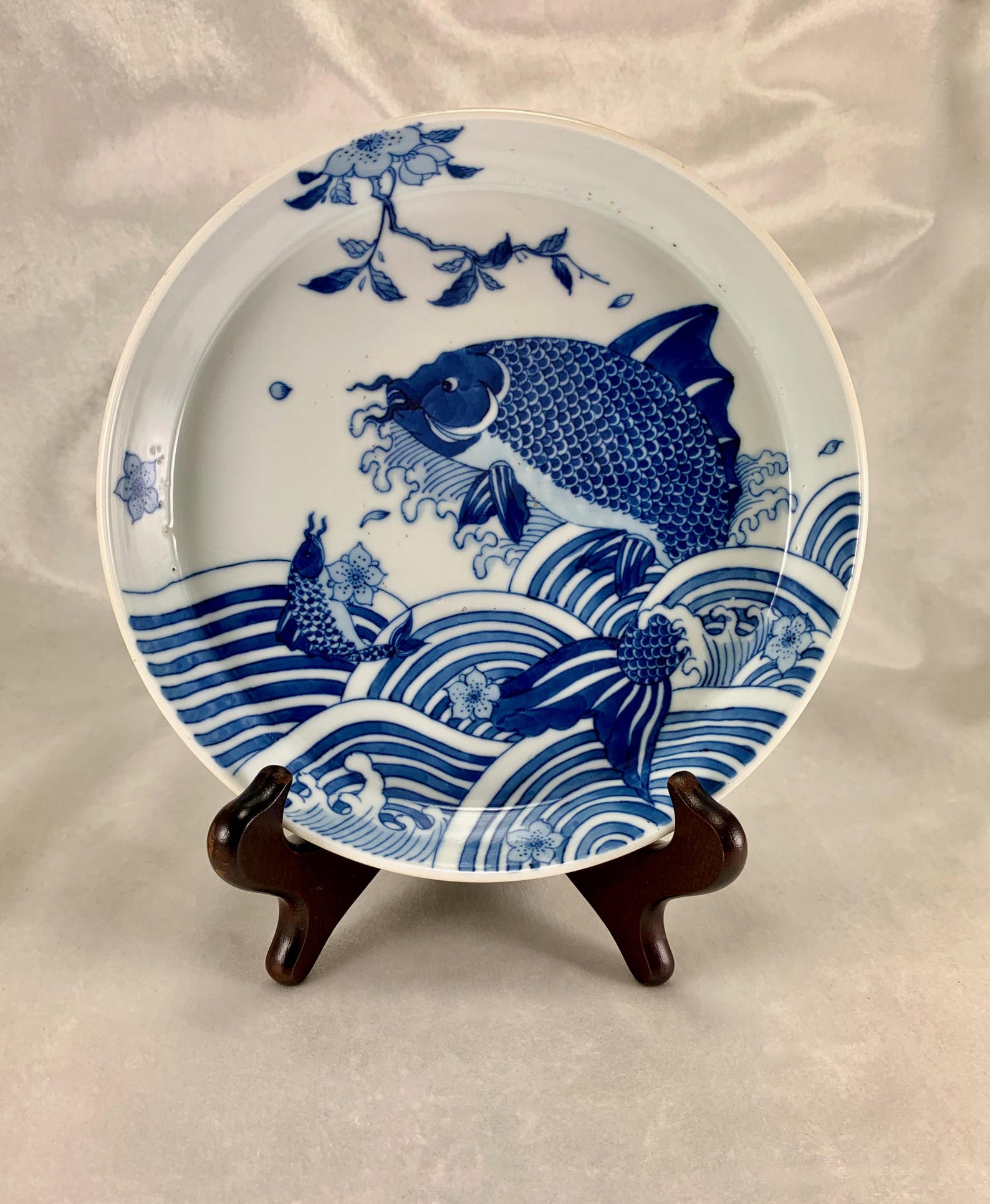 Antique Chinese Porcelain Qing Dynasty Waves With Jumping Koi Carp Fish ...