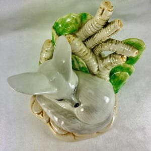 Vintage Italy Majolica White Ceramic Fennec Fox Laying on Rock Base ...