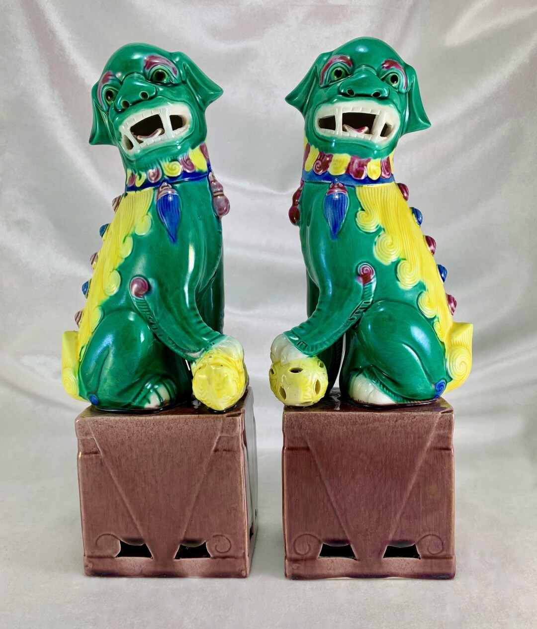 Vintage Chinese Pair of Foo Dogs Famille Verte Glazed Figurines - Etsy