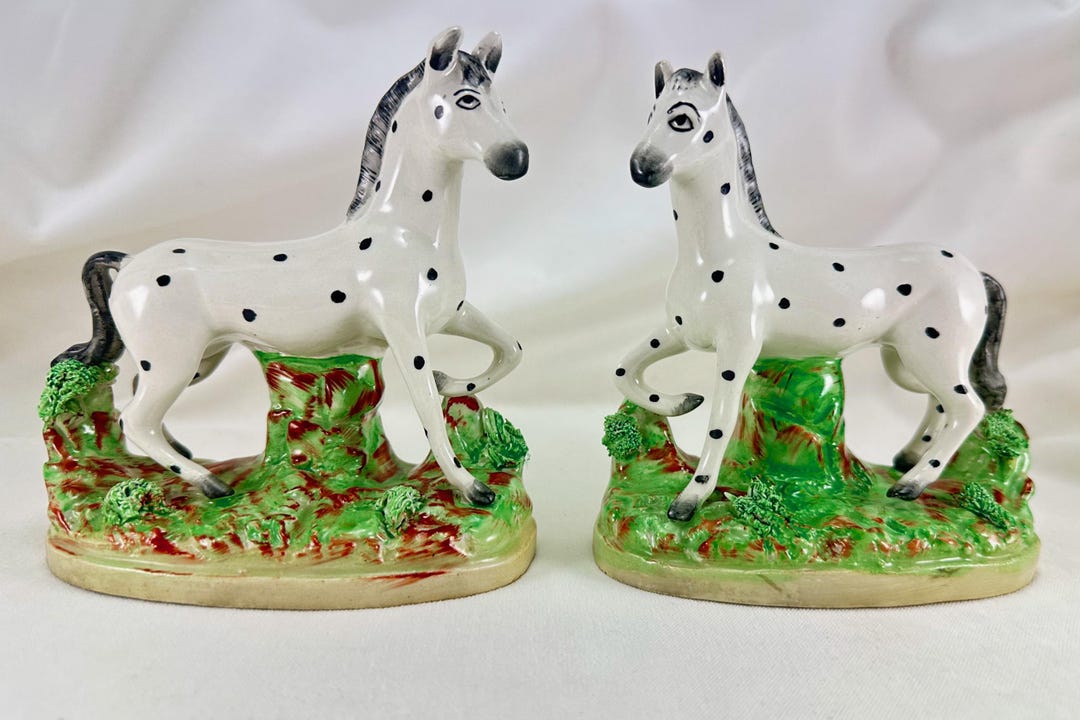 Antique Pair Staffordshire Earthenware Spotted Horse Figurines - Etsy