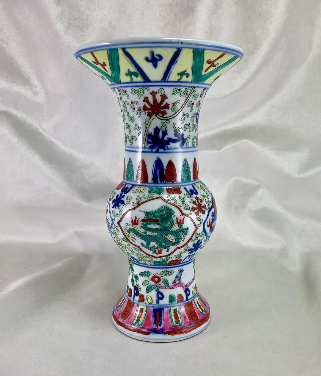 Antique Chinese Wanli Porcelain Wucai Four Dragon Gu Vase - Etsy