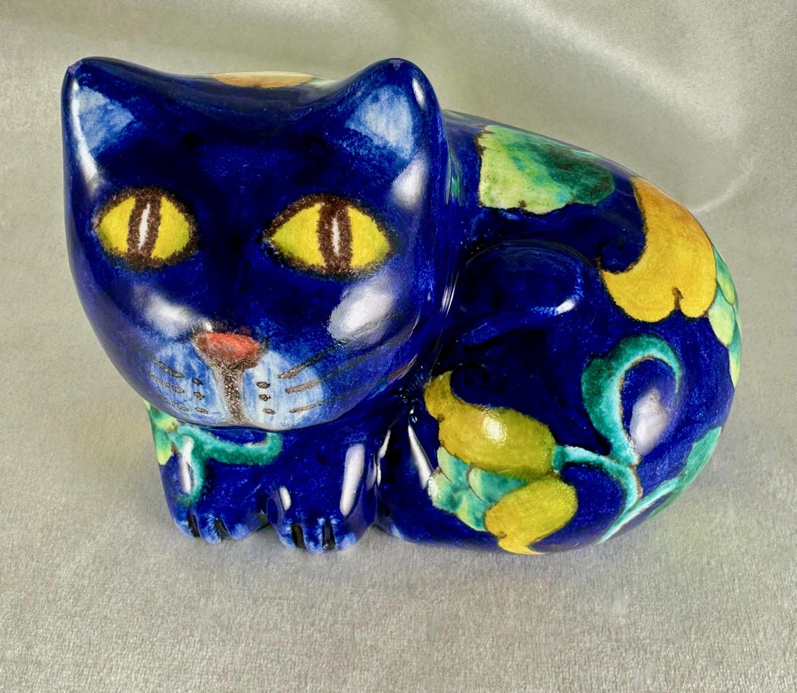 Vintage Italy Romano Innocenti Ceramic Laying Down Cobalt Blue Yellow ...