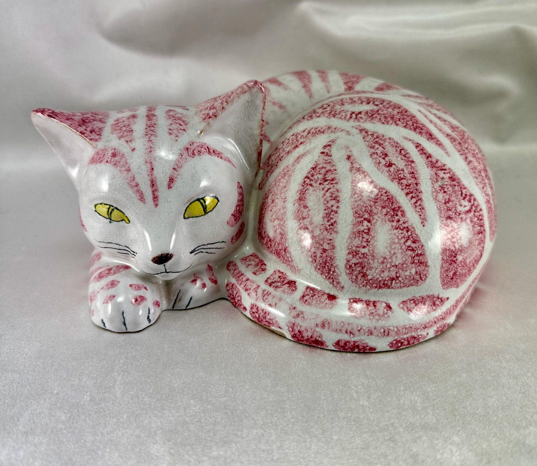 Vintage Italy Ceramic Pink Striped Cat Figurine - Etsy