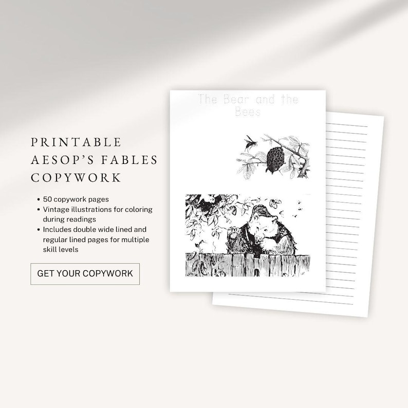 Aesop's Fables Copywork | Charlotte Mason Homeschool | Penmanship and ...