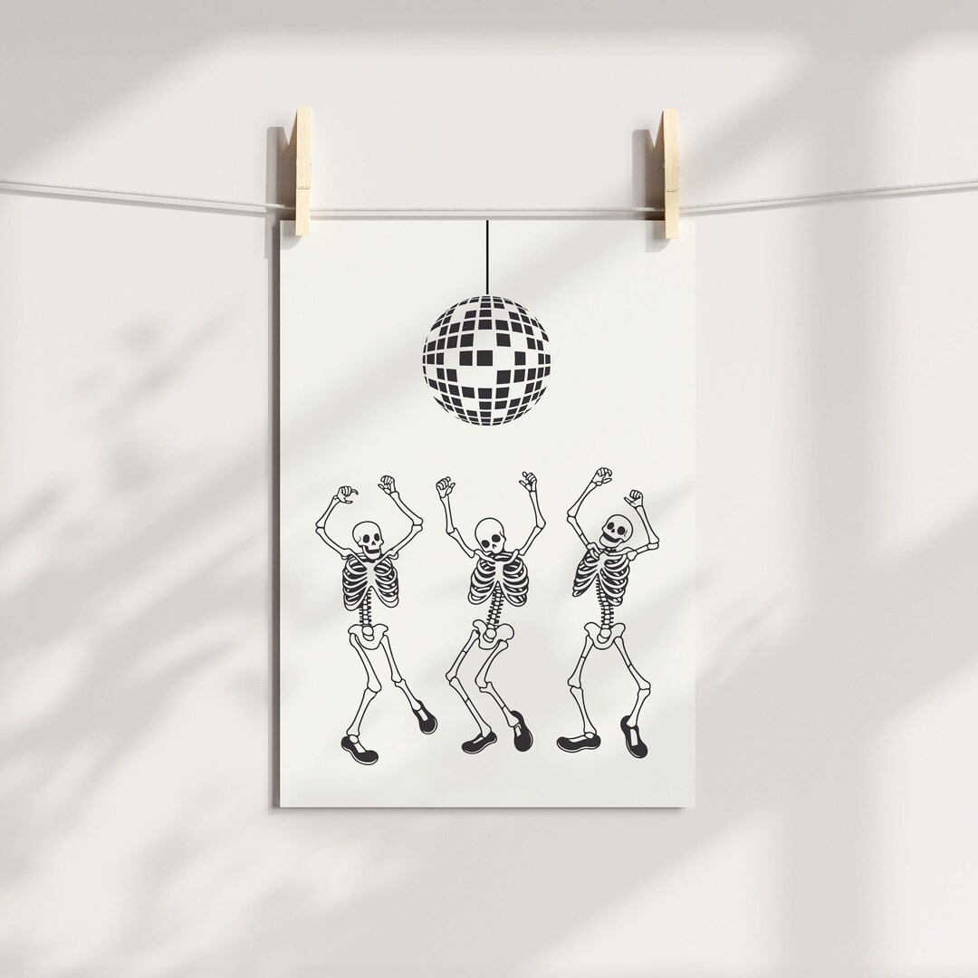 Minimalist Printable Wall Art Dancing Skeletons Rave in the Grave ...