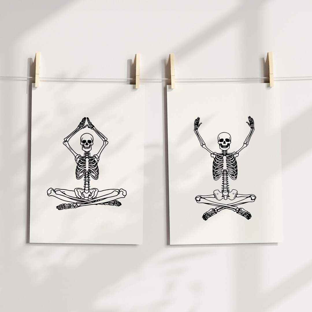 Meditating Skeleton Printable Wall Art | Halloween Yoga Decor | Set of ...