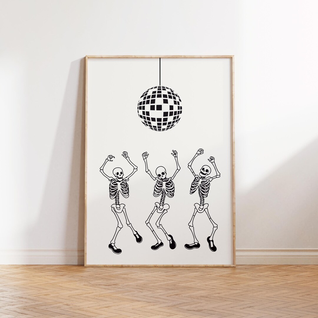 Minimalist Printable Wall Art | Dancing Skeletons | Rave in the Grave ...