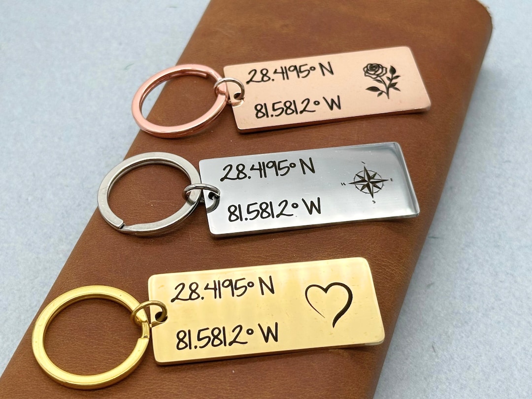 Custom Coordinates Keychain | Engraved Stainless Steel Keychain ...