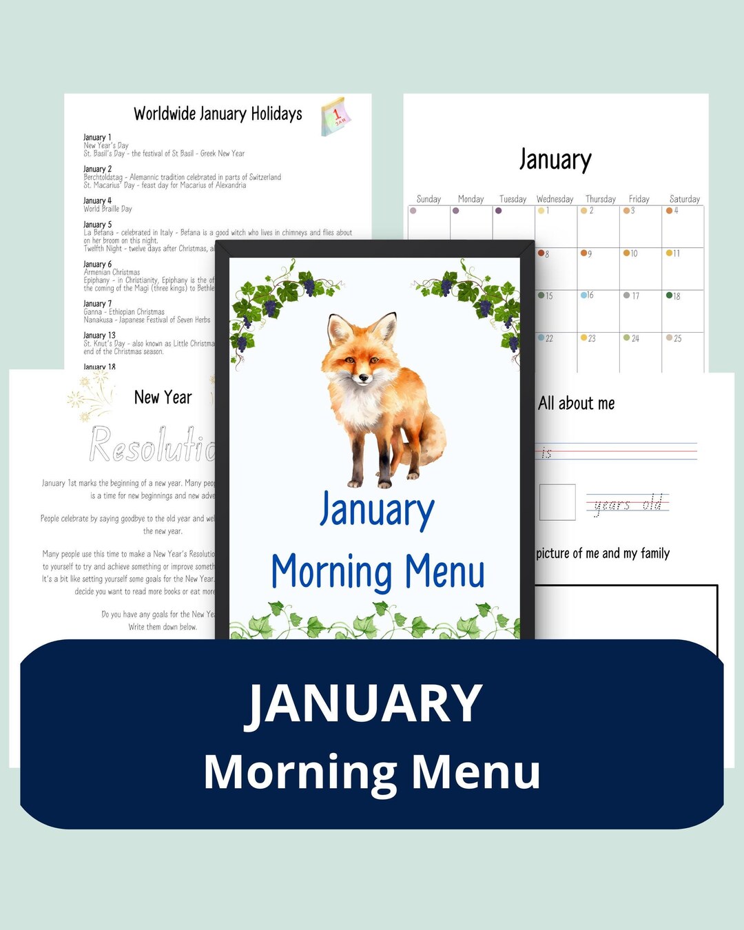 Printable January Morning Menu for Homeschool Kids | Calendar Work ...