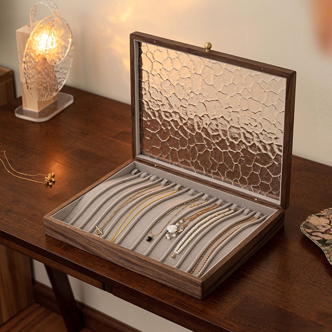 Black Walnut Long Necklace Display Box, Light Luxury Style Necklace ...