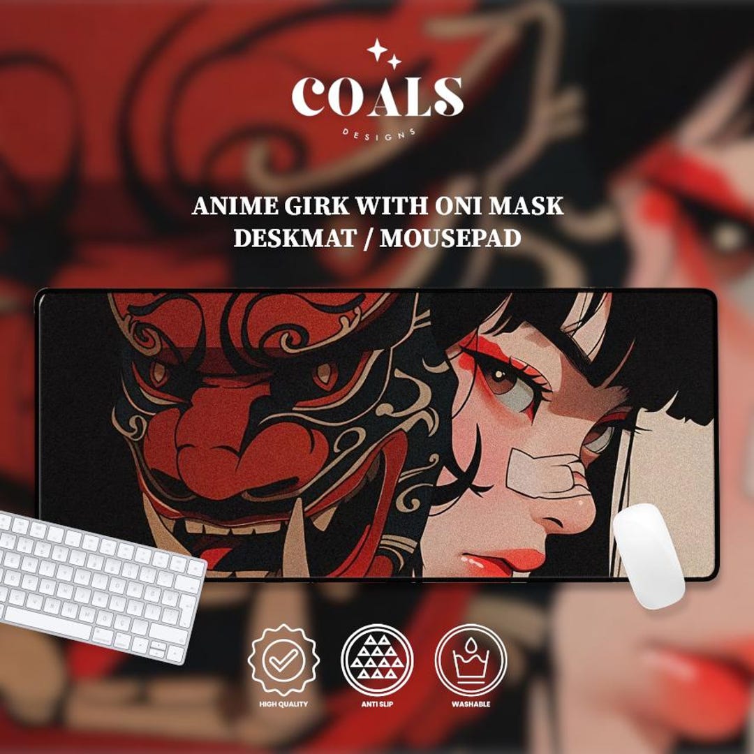 Anime Girl With Oni Mask Deskmat Mousepad - Etsy