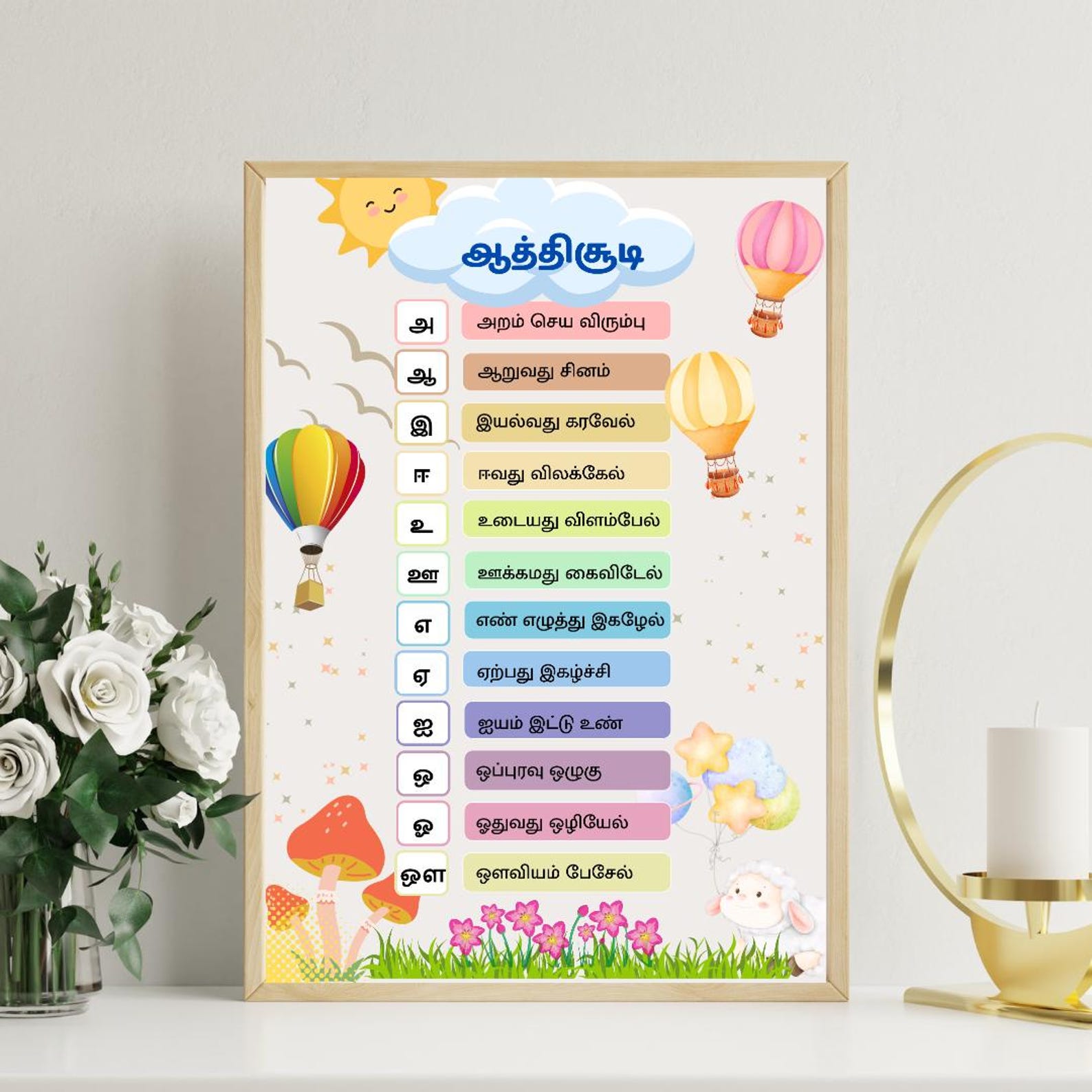 Colorful Tamil Aathichudi Poster Vibrant Educational Wall Art for Kids ...