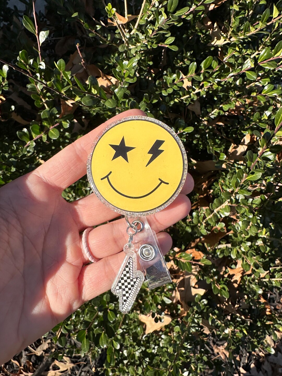 Smiley Face Badge Reel With Charm - Etsy