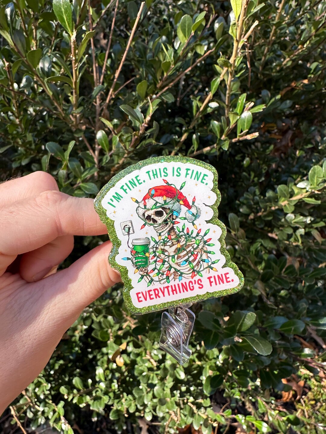 Everything is Fine, Christmas Skeleton Badge Reel - Etsy