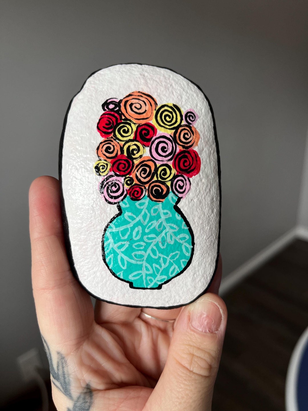 Flower Vase Rock, Painted Rock, Painted Flower Rock, Floral Decor, Wall ...