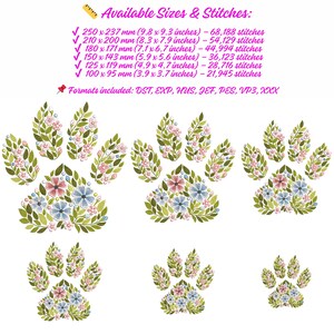 Floral Paw Print Machine Embroidery Design, Dog Paw Embroidery Design ...