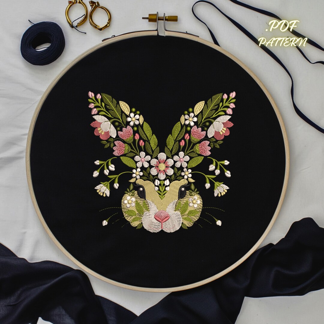Floral Rabbit Hand Embroidery Design (PDF Pattern) - Etsy