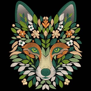 Floral Fox Embroidery Design, Botanical Fox Head Machine Embroidery ...