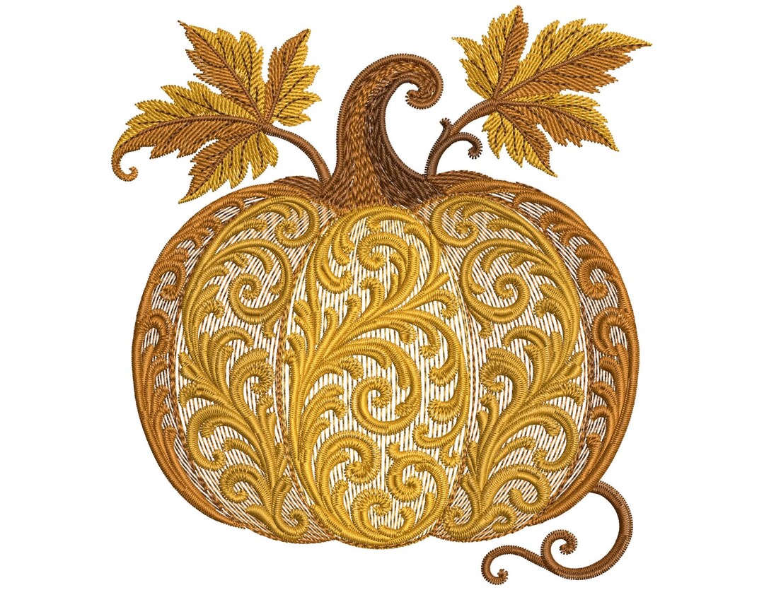 Pumpkin Embroidery for Fall – Autumn Leaves Decorative Pumpkin, Machine ...