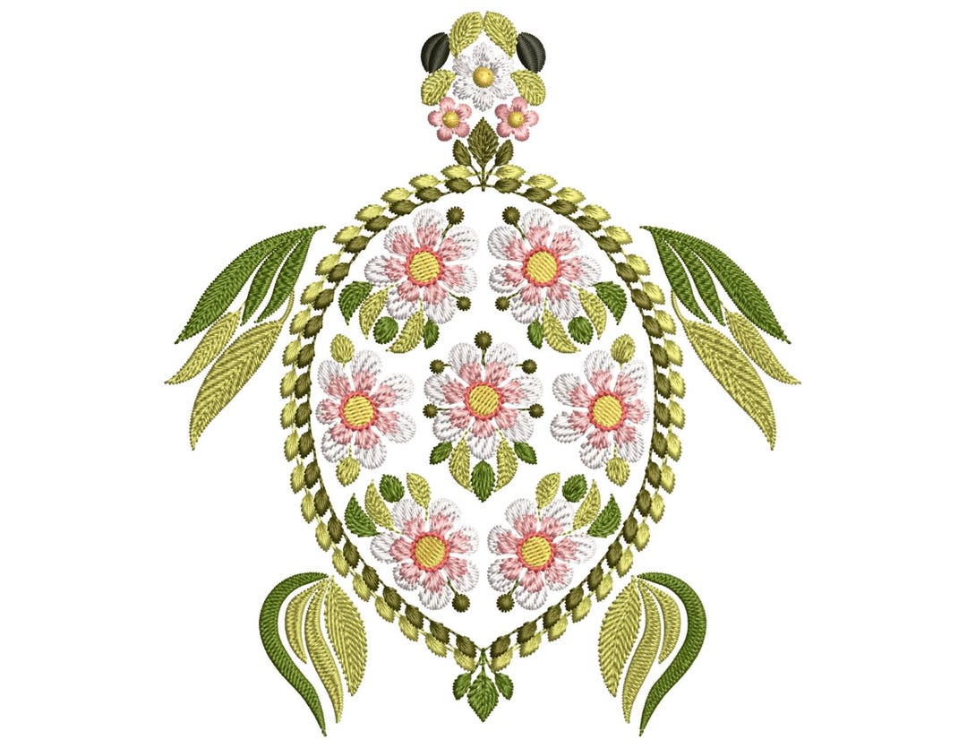 Floral Turtle Machine Embroidery Design, Perfect for Jackets, Towels ...