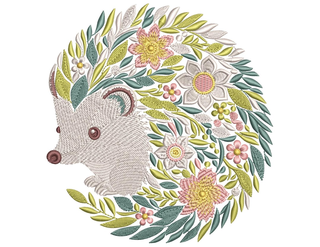 Floral Hedgehog Embroidery Design – Cute Hedgehog Machine Embroidery ...