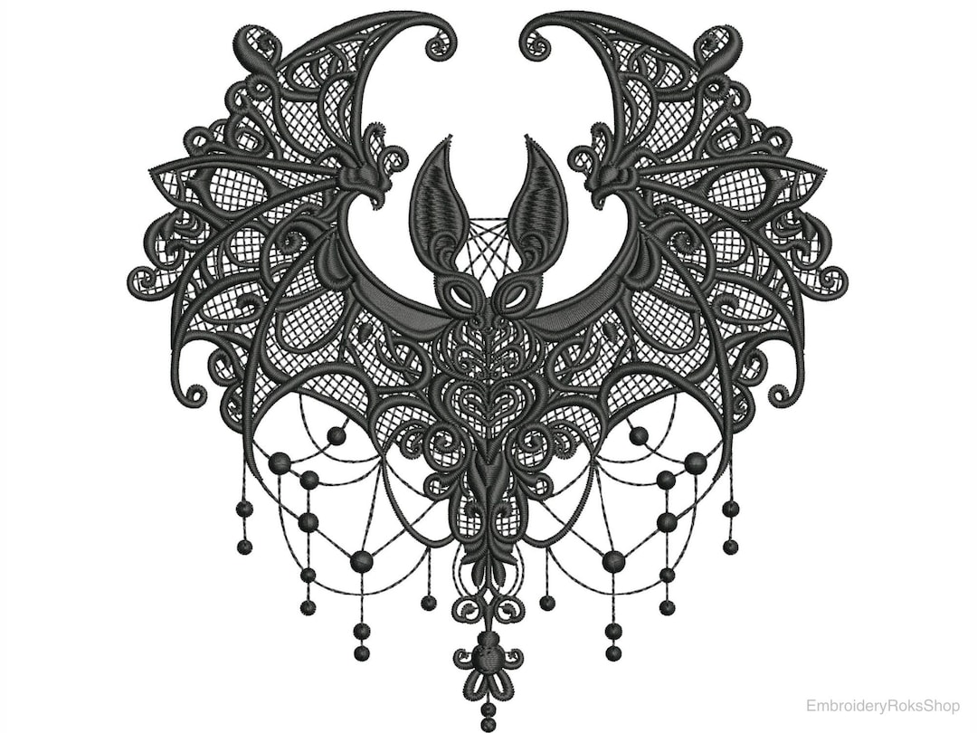 Gothic Bat FSL Lace Embroidery Design, Free Standing Lace Bat ...