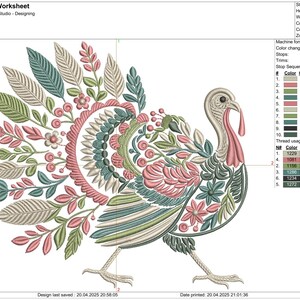 Floral Turkey Embroidery Design, Machine Embroidery Thanksgiving Turkey ...