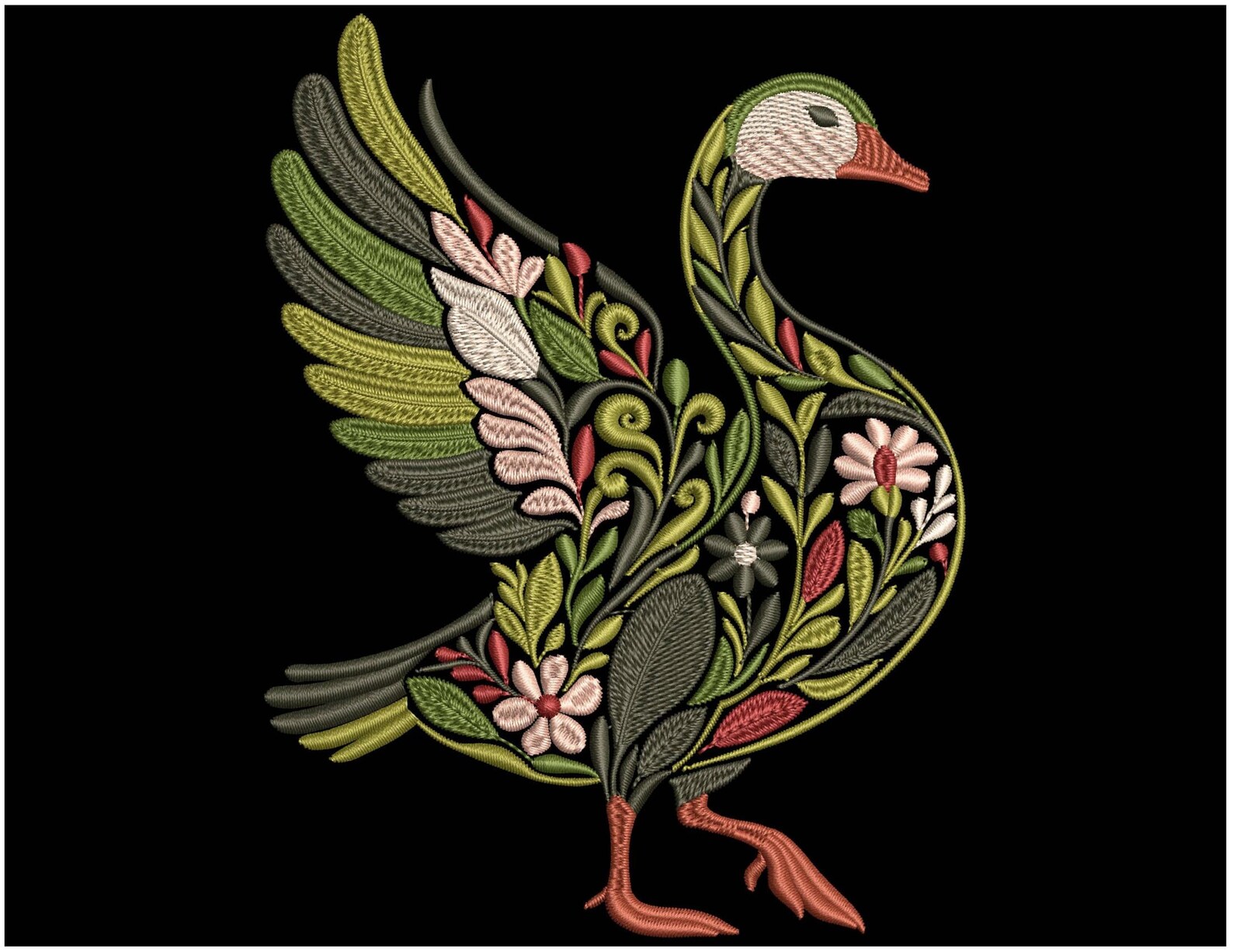 Floral Goose Machine Embroidery Design, Folk Goose Embroidery Pattern ...