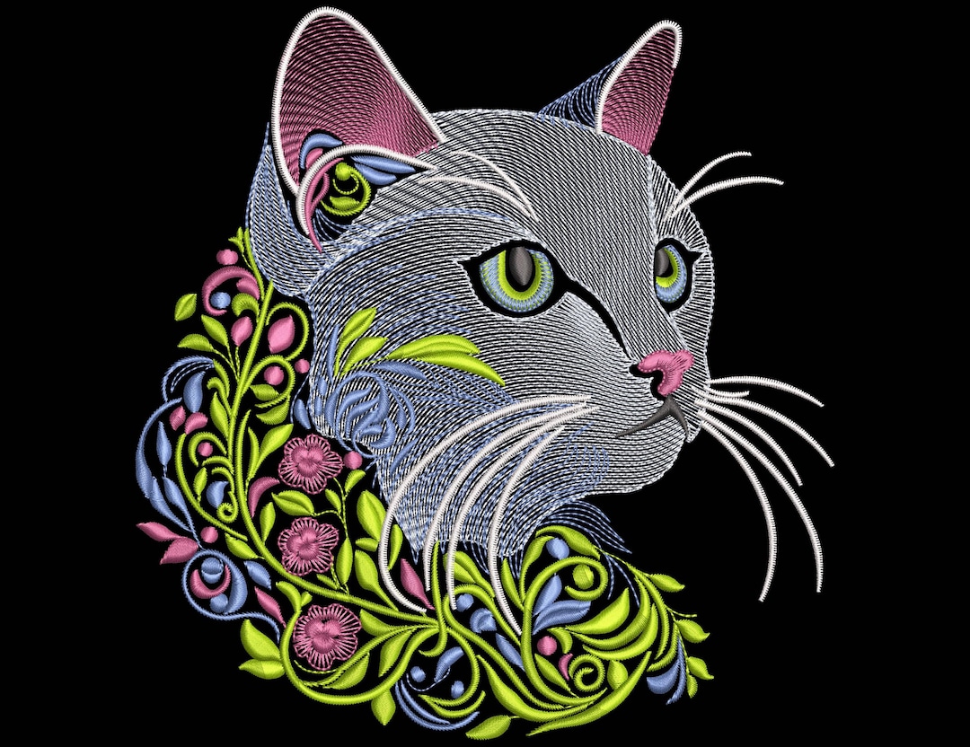 Cat Embroidery Design, Machine Embroidery Design: Elegant Cat With ...