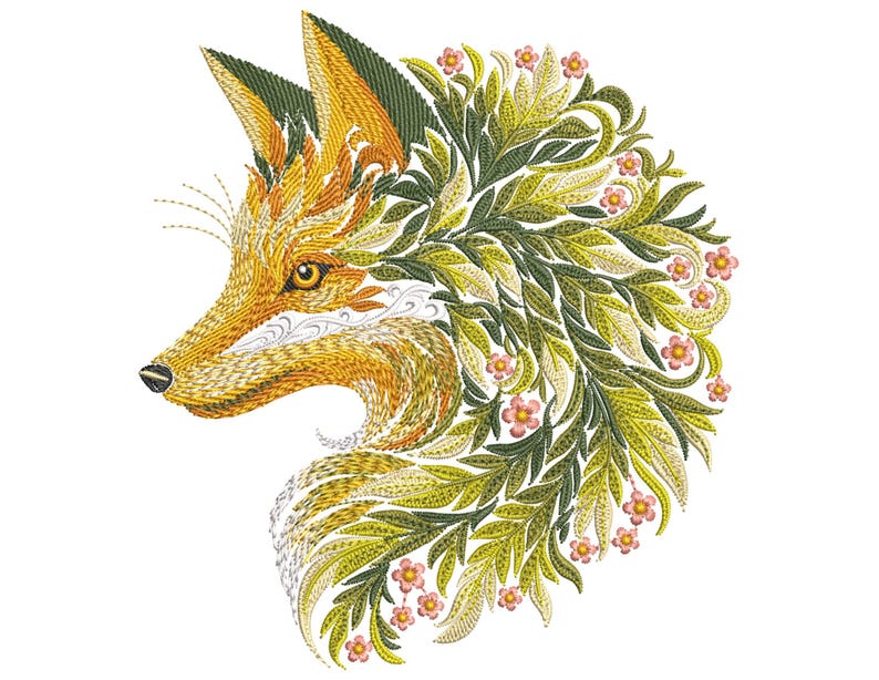 Leaf Fox Embroidery Design – Machine Embroidery Pattern PES, Forest ...