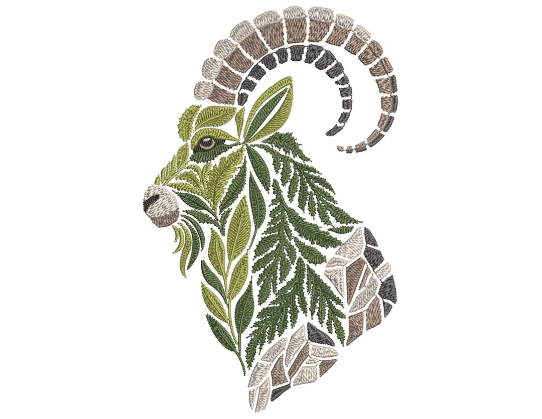 Mountain Goat Machine Embroidery Design With Stones PES, Floral Goat ...