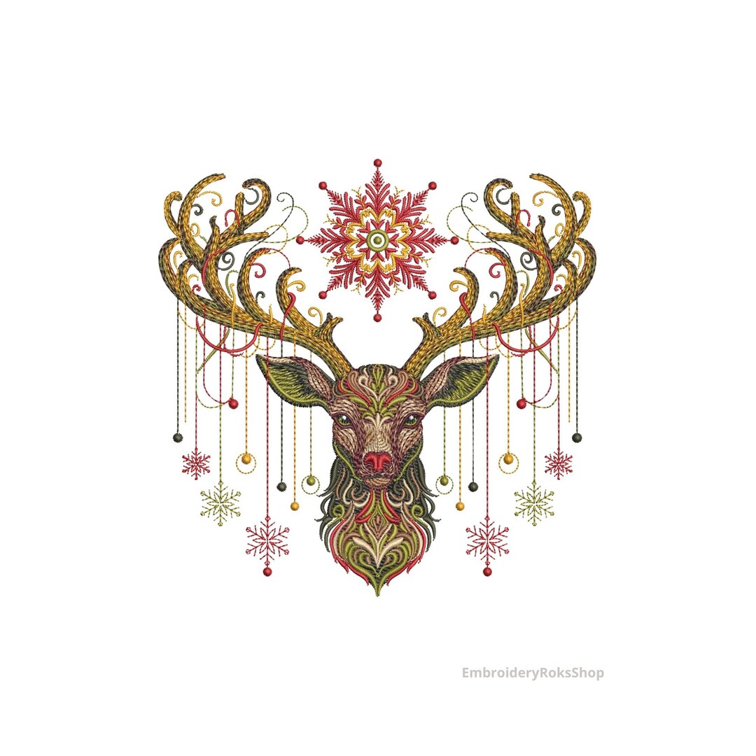 Christmas Deer Embroidery Design, Winter Reindeer Embroidery Pattern ...