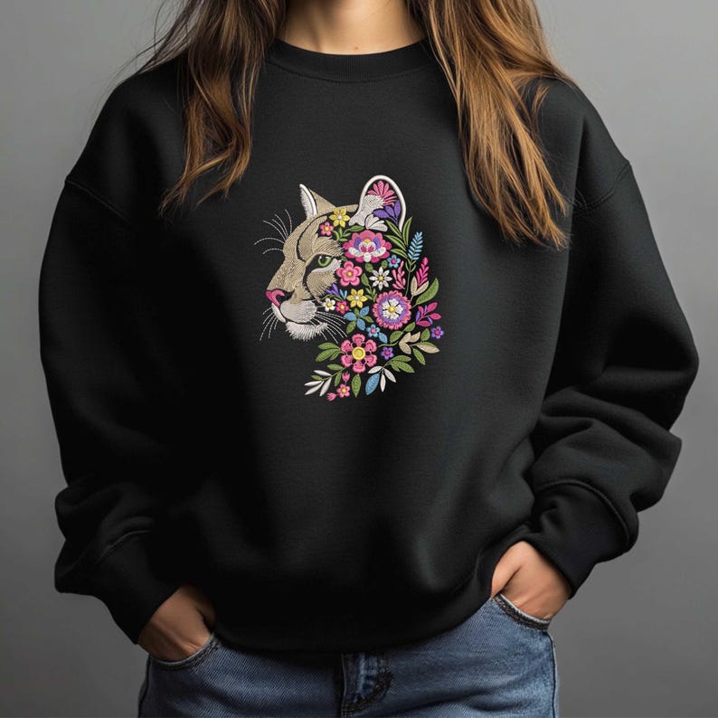 Floral Cougar Machine Embroidery Design, Puma Embroidery, Wild Cat ...