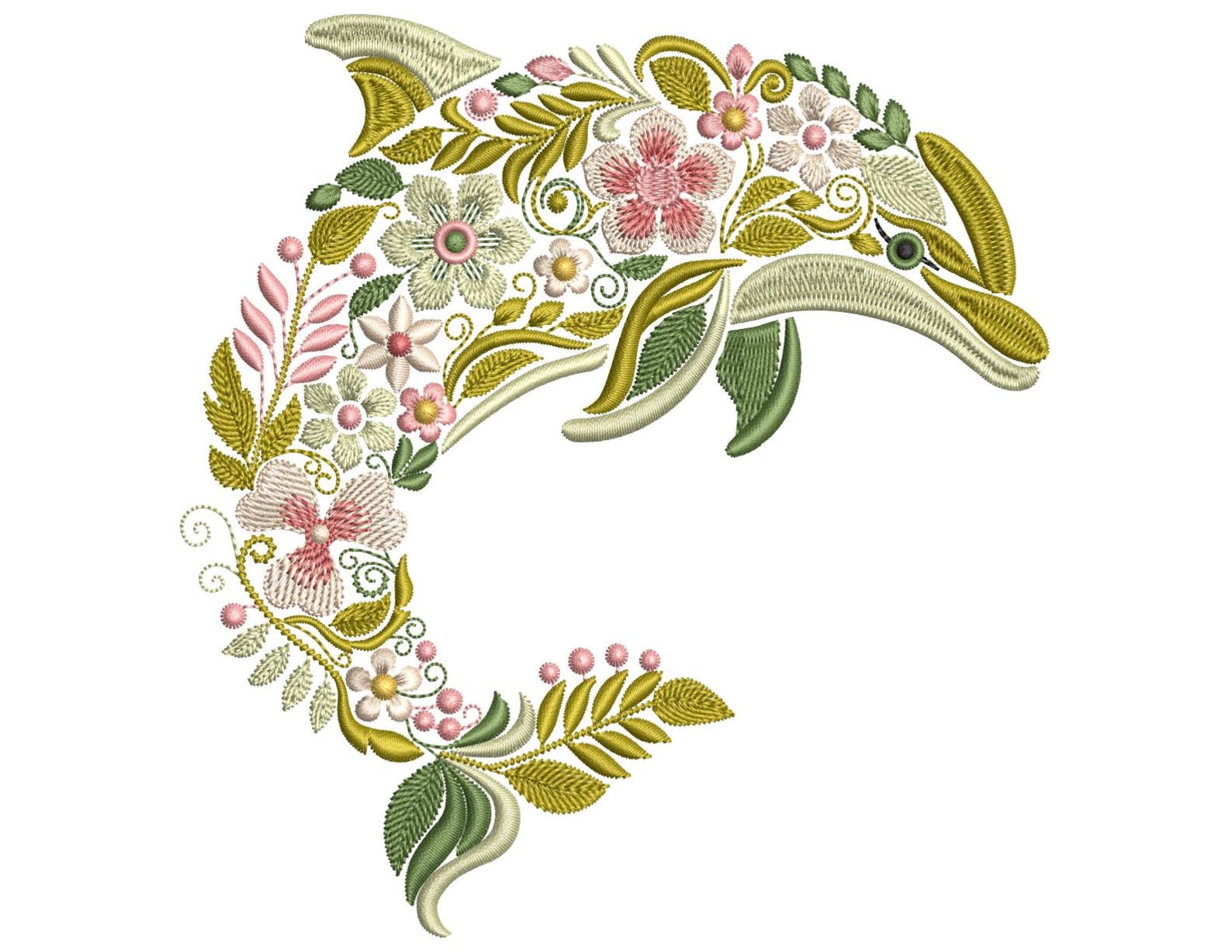 Floral Dolphin Embroidery Design, Ocean Animal Embroidery, Nautical ...