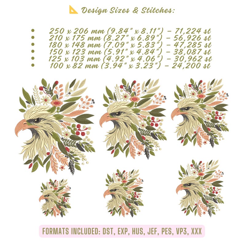 Majestic Eagle Embroidery Design – Floral Eagle Machine Embroidery ...