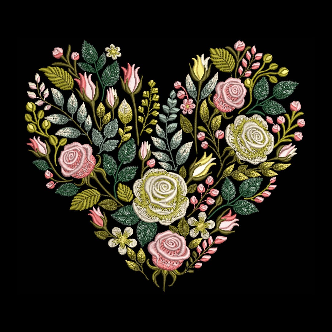 Floral Heart Embroidery Design, Floral Heart Pattern Machine Embroidery ...