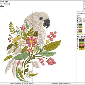 Floral Parrot Embroidery Design - Machine Embroidery Designs for Crafts ...