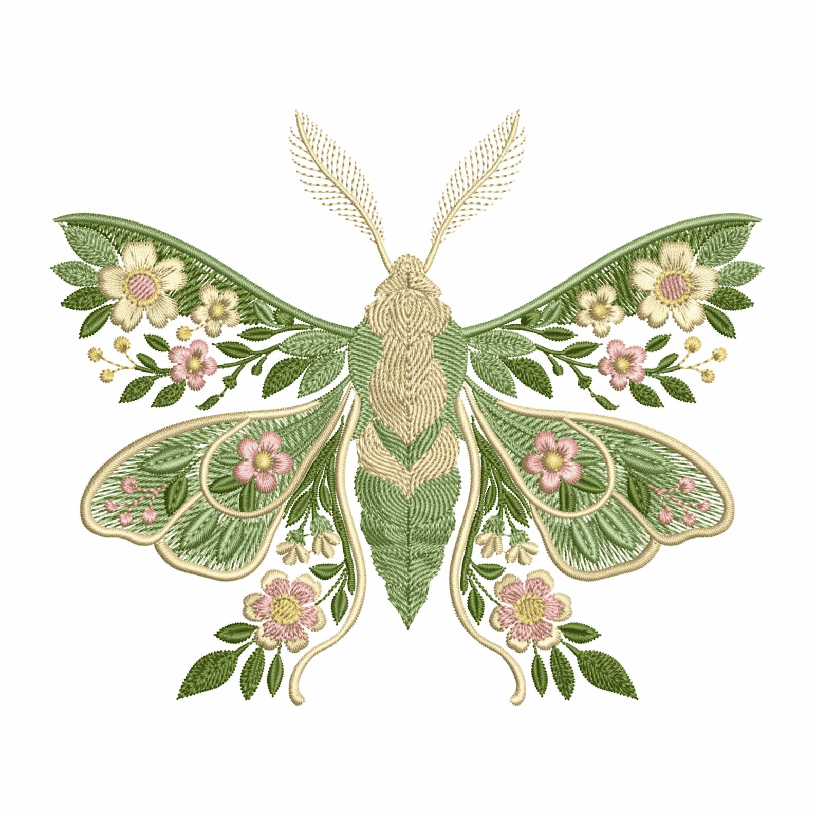 Embroidery Moon Moth With Flowers, Nature Insect Design in 6 Sizes ...