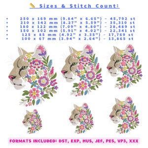 Floral Cougar Embroidery Design: Wild Puma Pattern, Cougar Machine ...